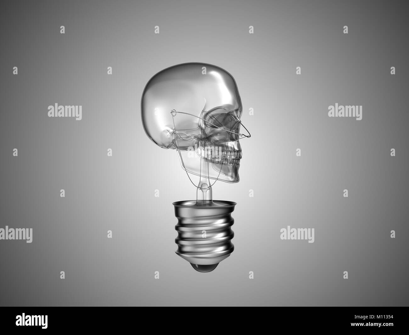 Lightbulb skull - health or death and disease over grey Stock Photo - Alamy