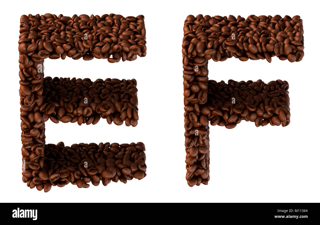 Roasted Coffee font E and F letters isolated over white Stock Photo - Alamy