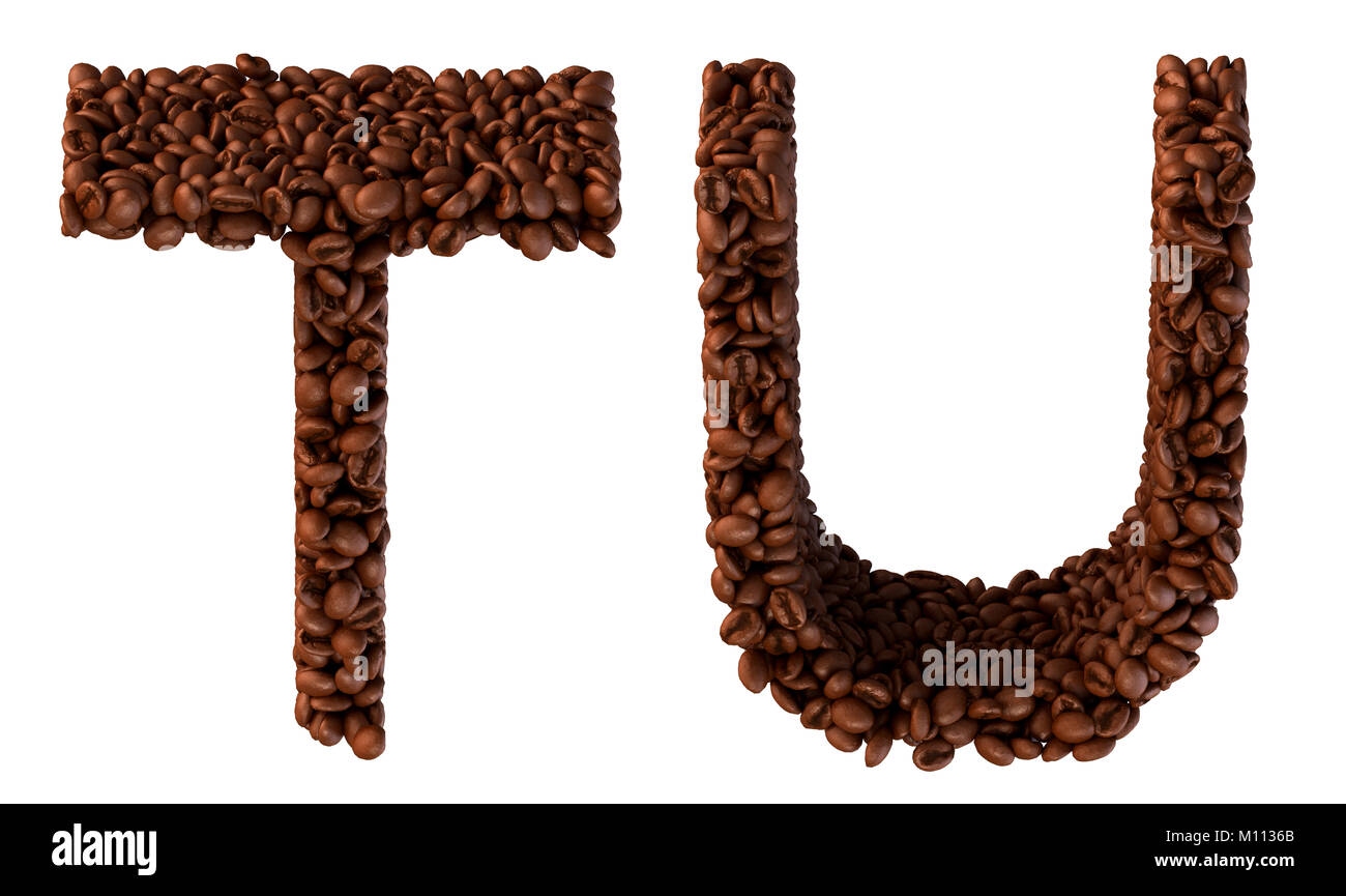 Roasted Coffee font T and U letters isolated over white Stock Photo - Alamy