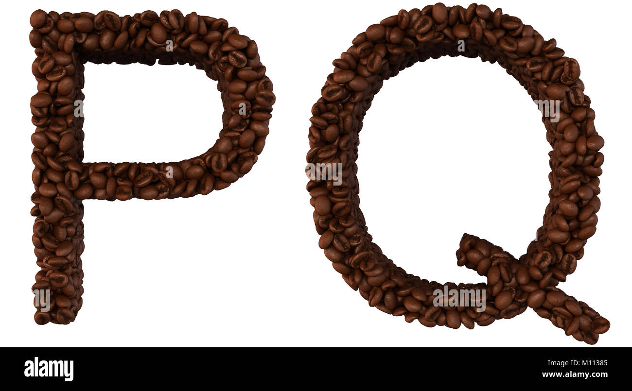 Coffee font P and Q letters isolated over white Stock Photo - Alamy
