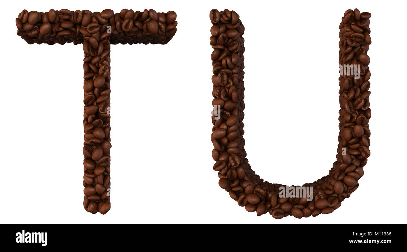 Coffee font T and U letters isolated over white Stock Photo - Alamy