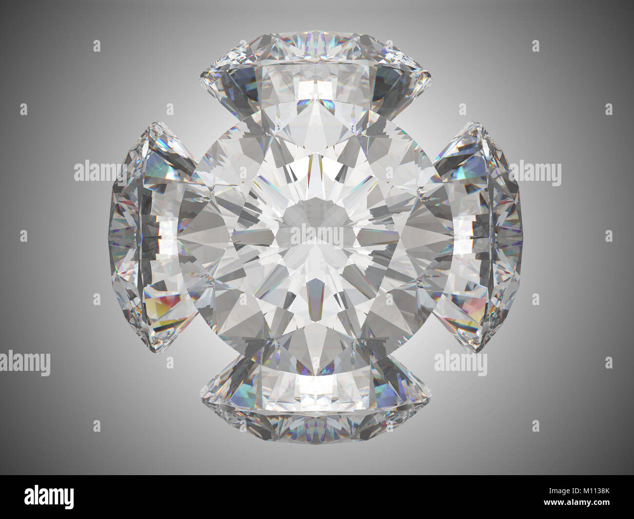 Five brilliant cut diamonds or gems. Over grey background Stock Photo ...