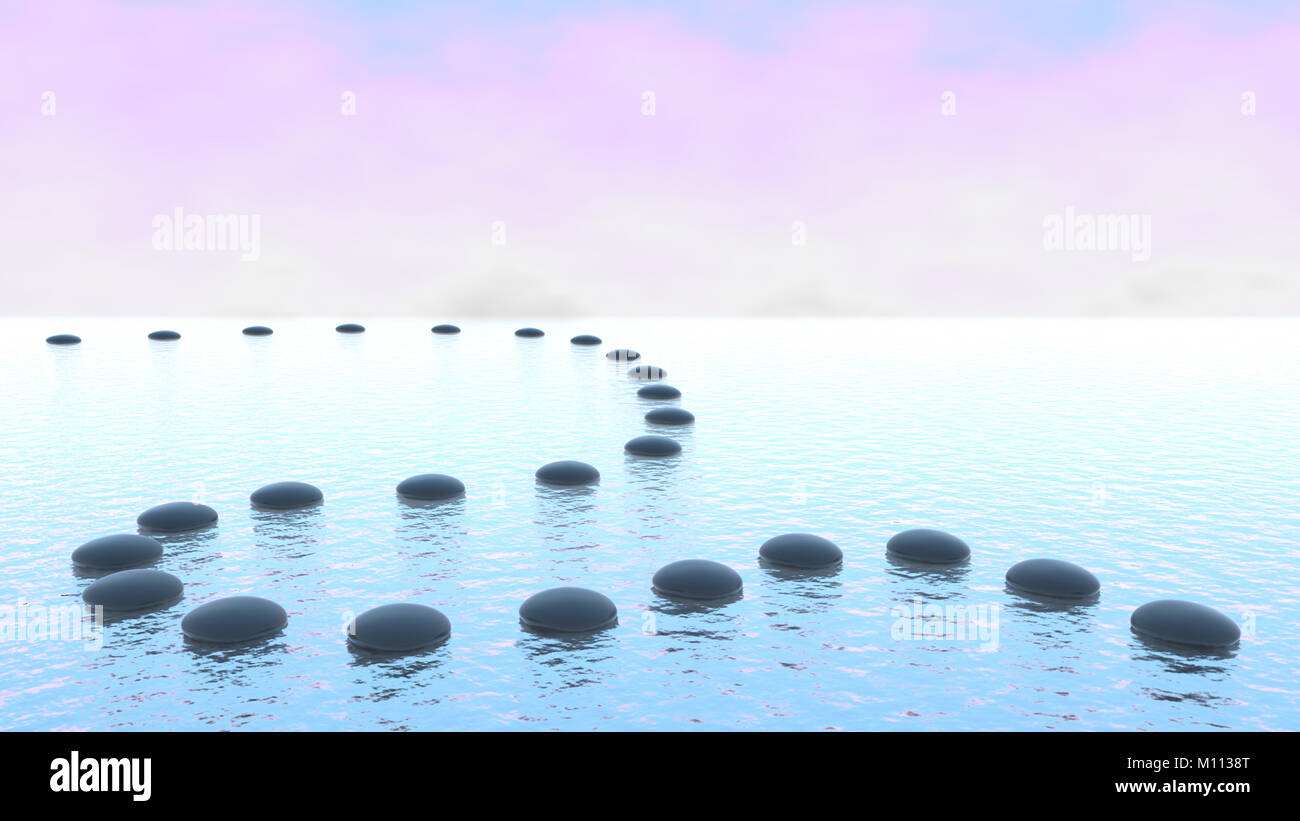 Harmony. Pebble path on the water over blue sky Stock Photo - Alamy