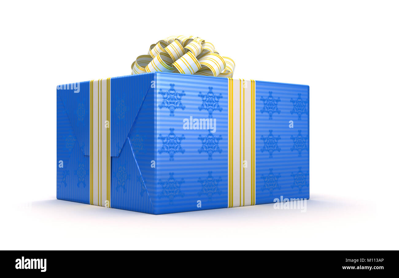Blue present or gift box with bow isolated on white Stock Photo - Alamy