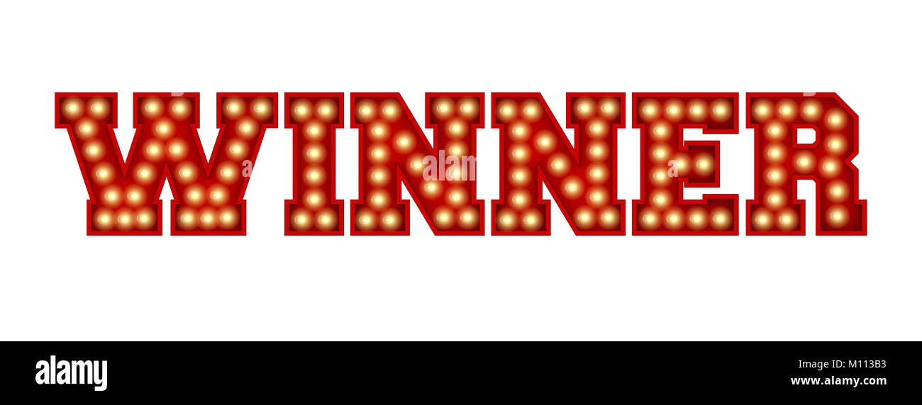 Winner word made from red vintage lightbulb lettering isolated on a ...