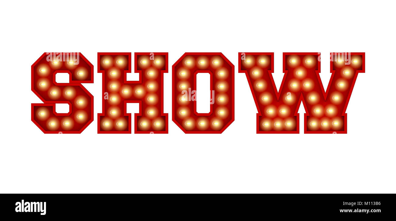 Show word made from red vintage lightbulb lettering isolated on a white ...