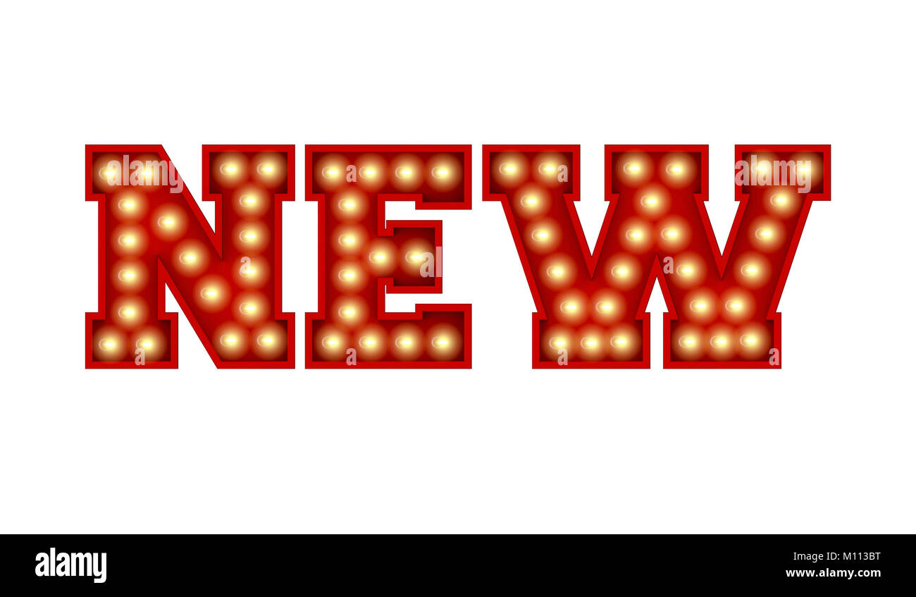 New word made from red vintage lightbulb lettering isolated on a white ...