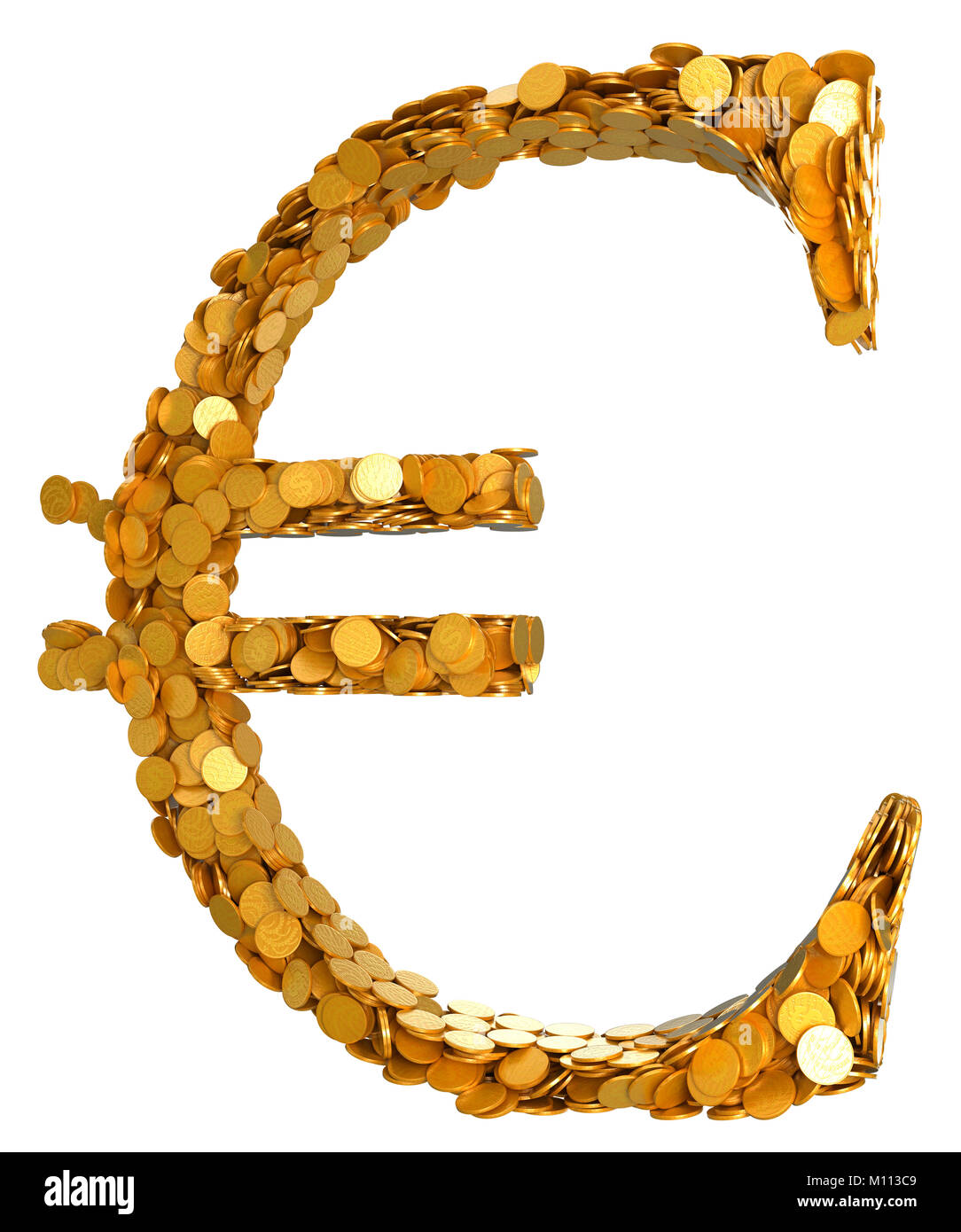 Euro currency and cash. Symbol assembled with coins. Isolated on white ...