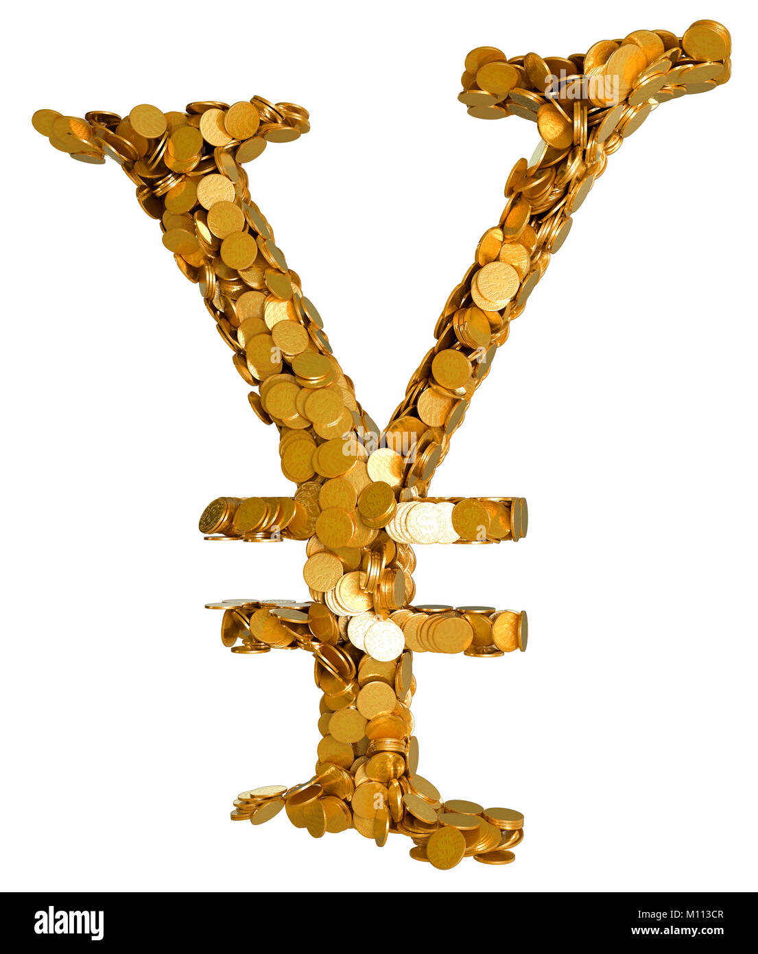 Japanese Yen currency. Symbol shaped with coins. Isolated on white ...