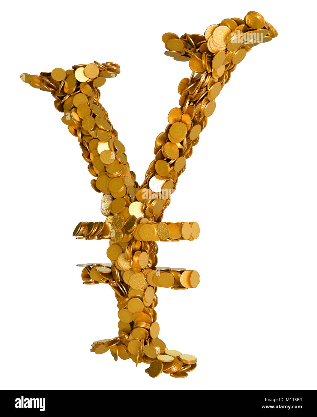 Yen currency and wealth. Symbol shaped with coins. Isolated on white ...