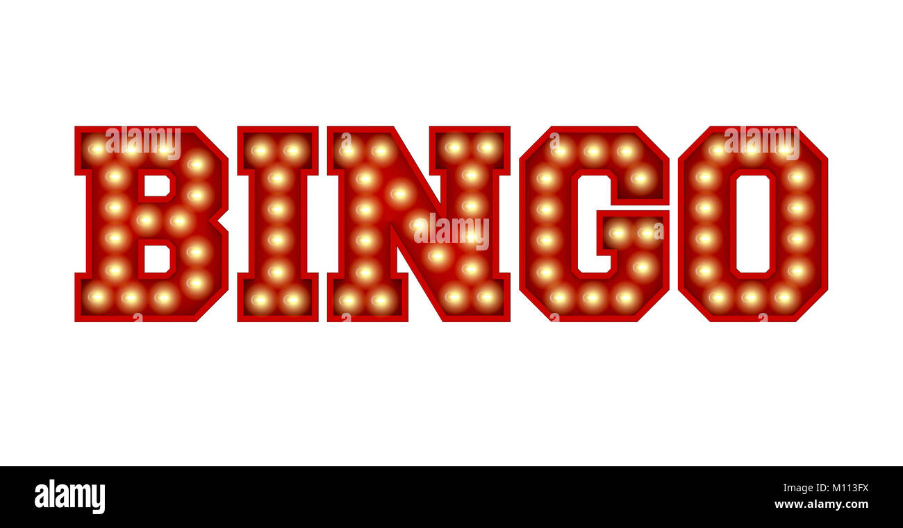 Bingo word made from red vintage lightbulb lettering isolated on a ...