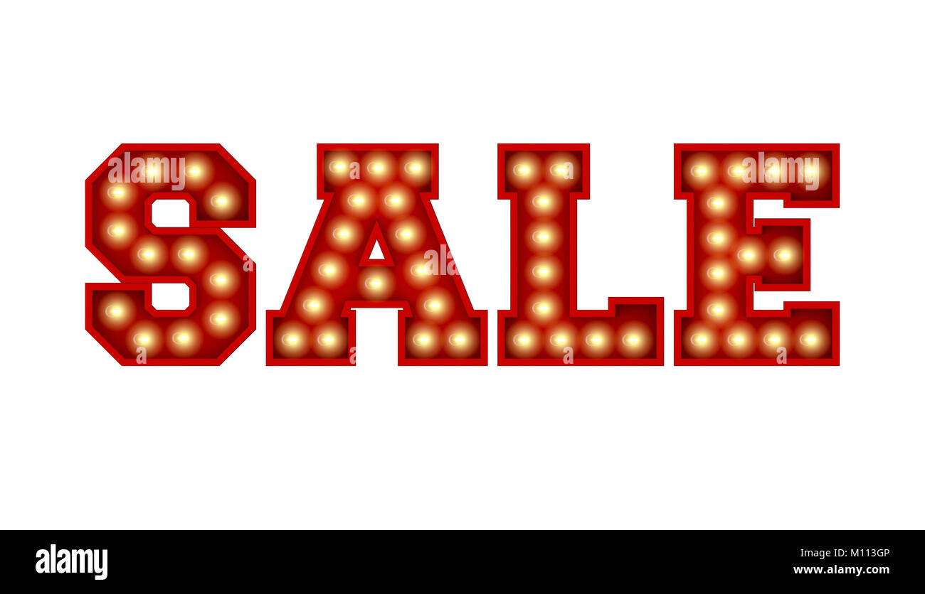 Sale word made from red vintage lightbulb lettering isolated on a white ...
