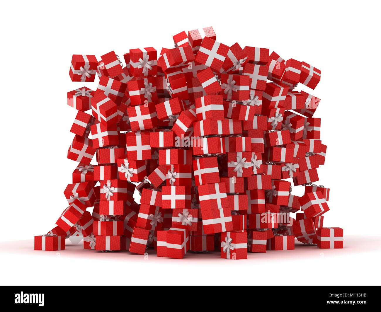 Pile of red gift boxes with presents over white Stock Photo - Alamy