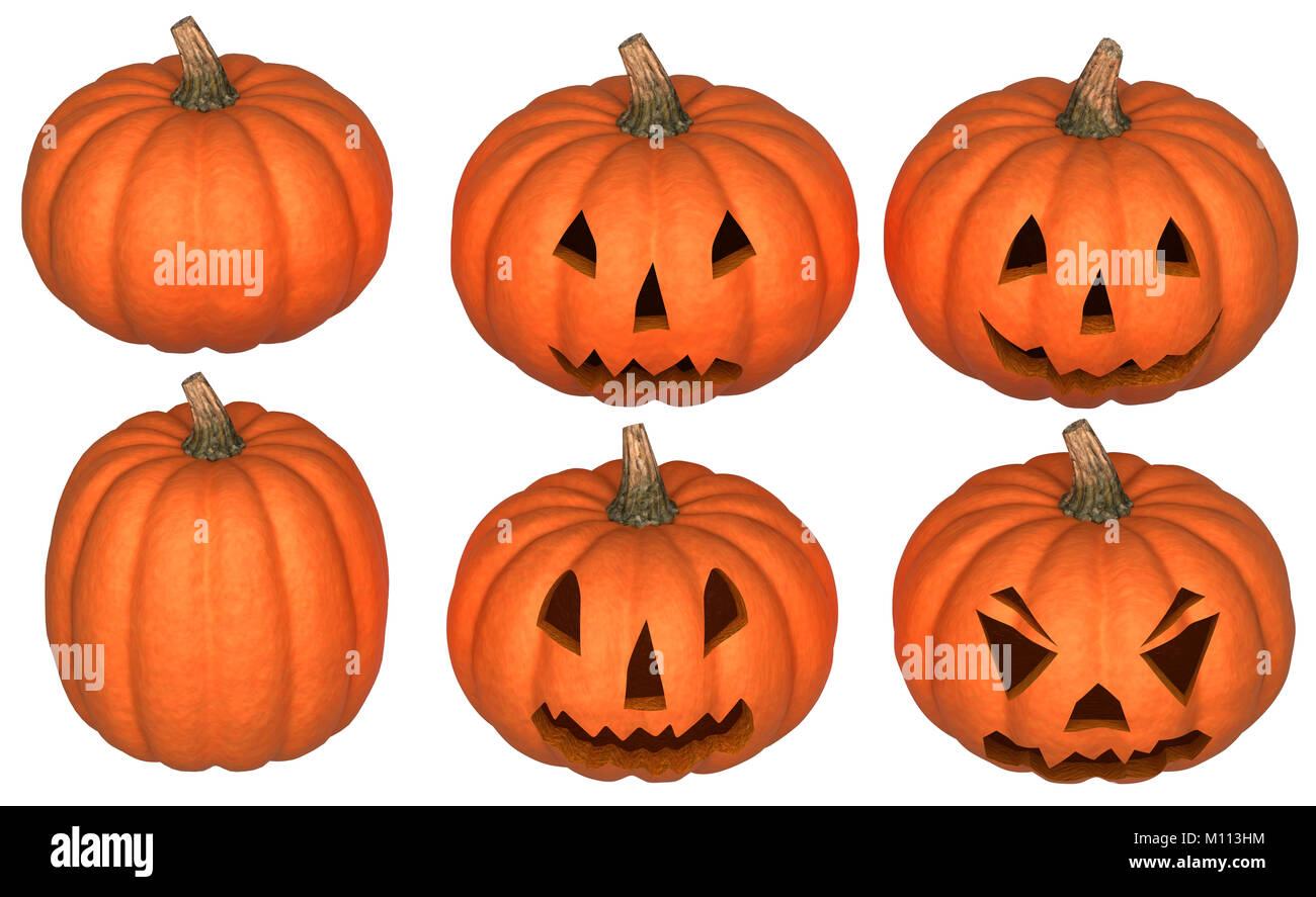 Halloween scary and funny pumpkins collection isolated over white ...