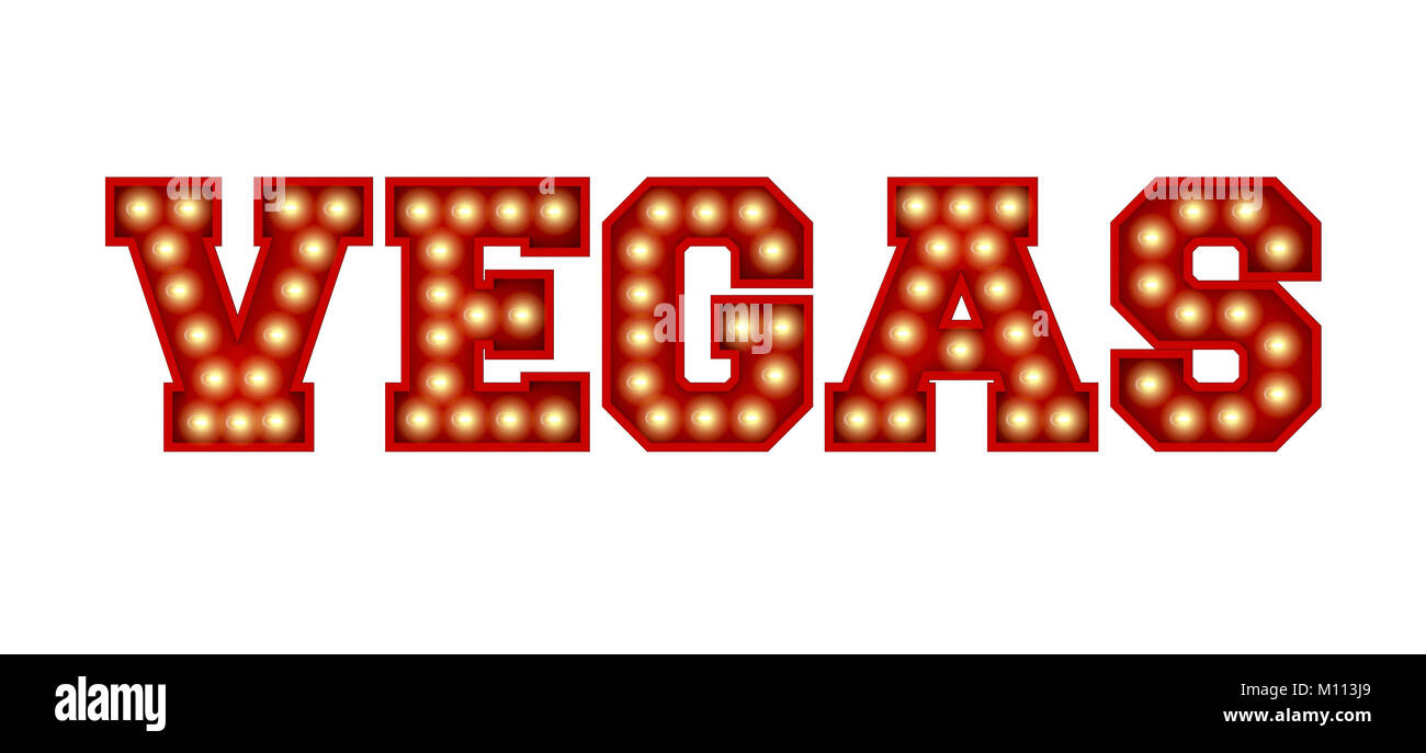 Vegas word made from red vintage lightbulb lettering isolated on a ...