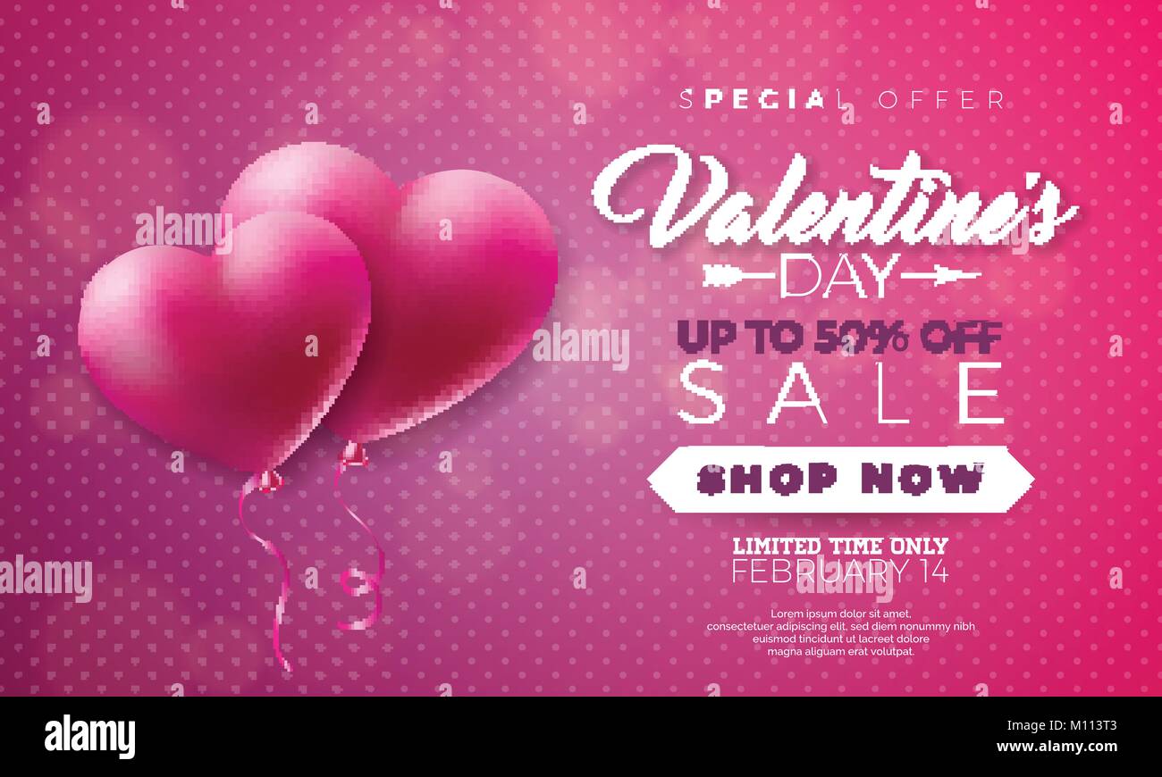 Valentines day sale illustration with heart on red background. Vector ...