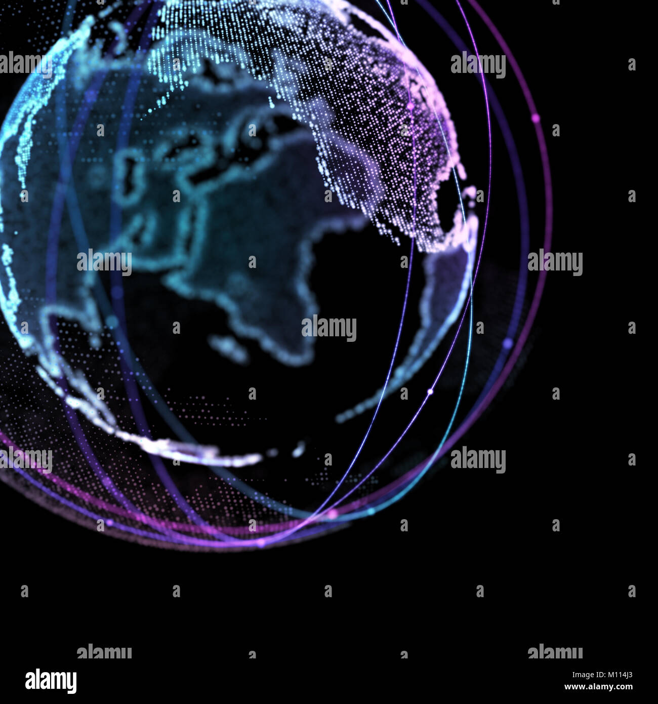 Communication in space satelitte. Connection lines Around Earth Globe ...