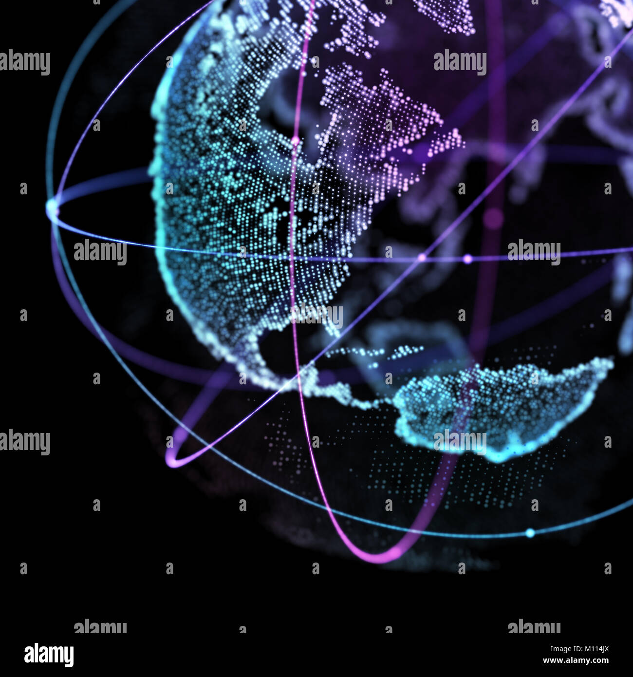 Abstract sphere shape of glowing circles global communication orbits ...