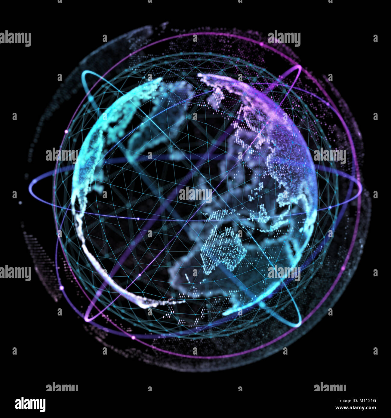 Point, line, surface composed of circular graphics, Global network ...