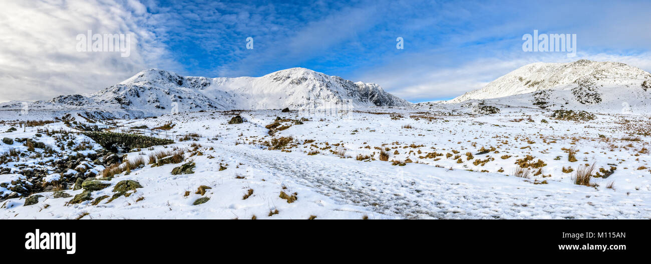 Stunning panoramic winter view of Dow Crag and Coniston Old Man taken ...
