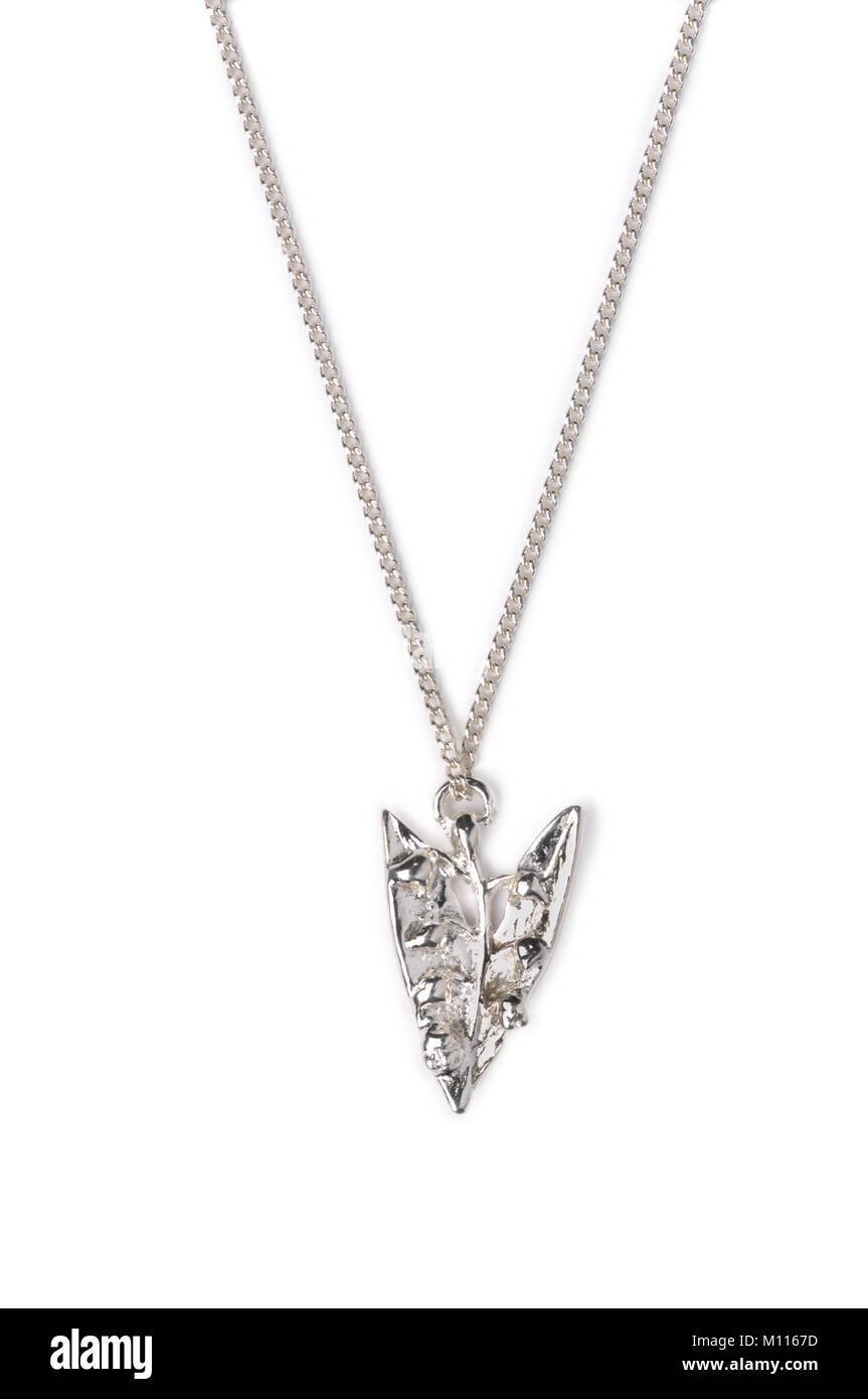 Studio shot of a single pendant necklace cut out against a white ...