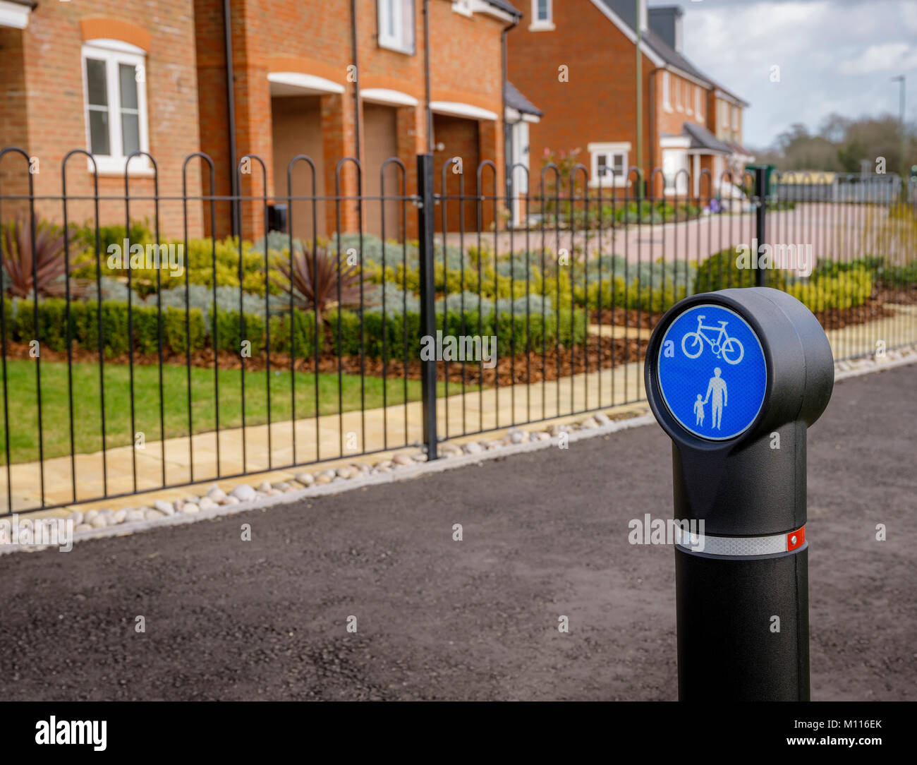 New signage marking a shared use foot and cycle path in a Hampshire ...