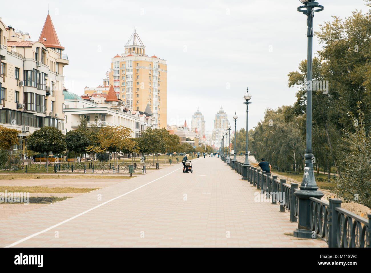 Cityscape. Urban road in a typical street of modern buildings in big ...