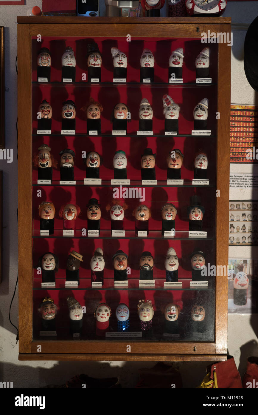 Traditional clowns egg shells, denoting each clown's specific make-up ...