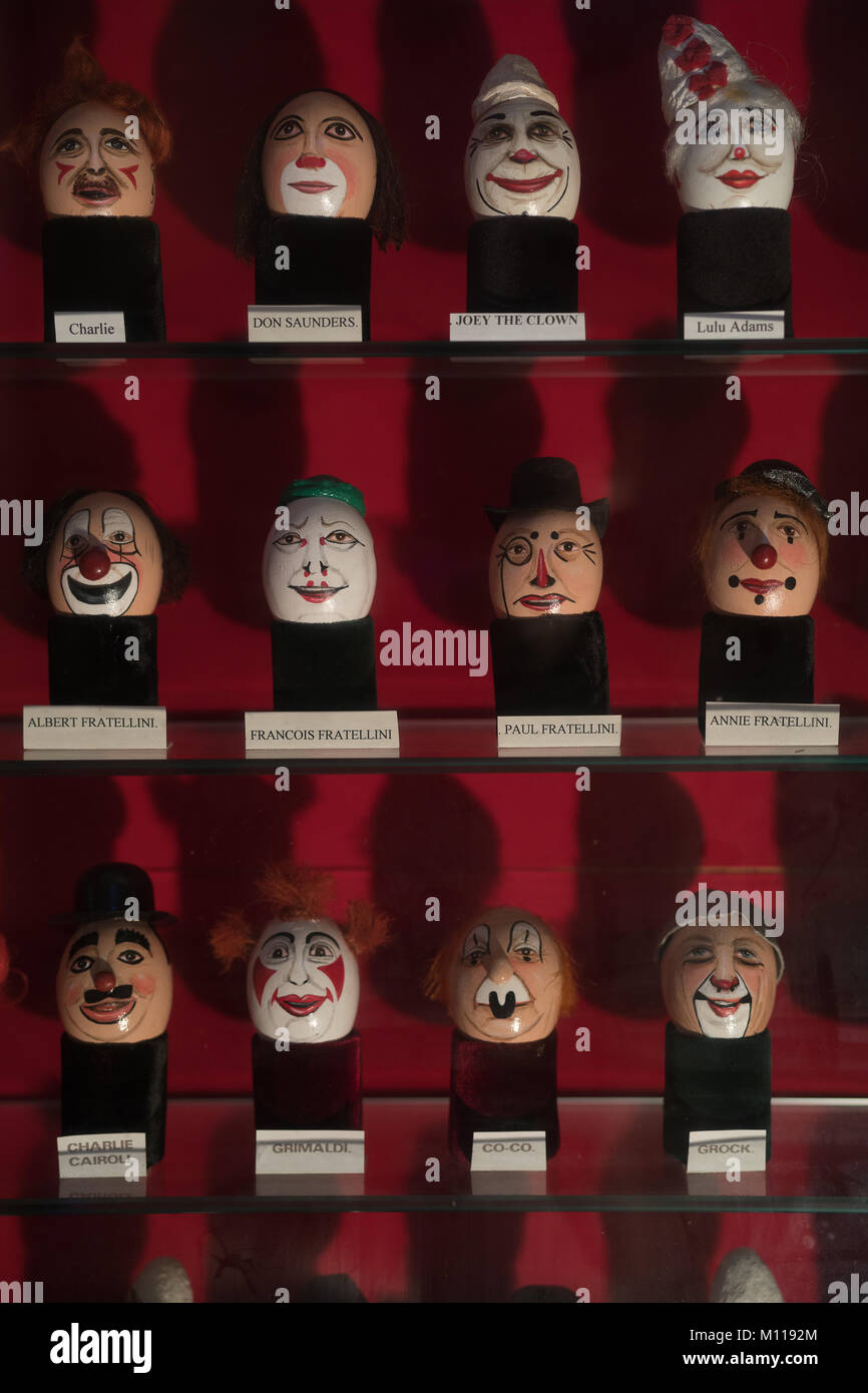 Traditional clowns egg shells, denoting each clown's specific make-up ...