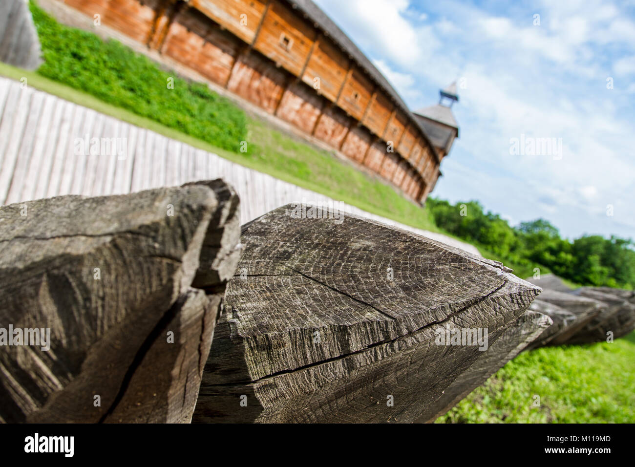 strengthening of the wooden palisade Stock Photo - Alamy