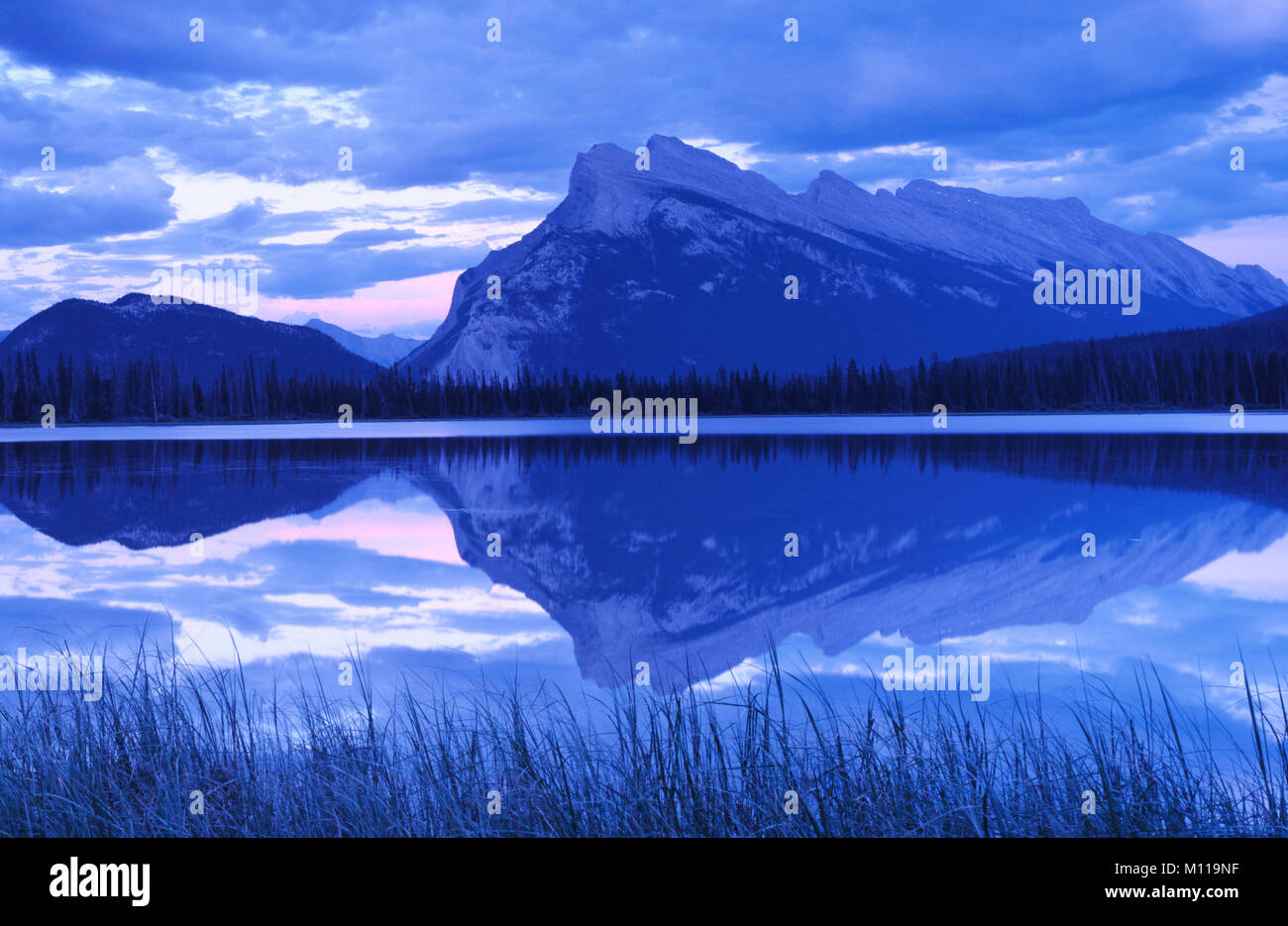 Mt. Rundle reflecting in a Vermillion lake, Banff National Park ...