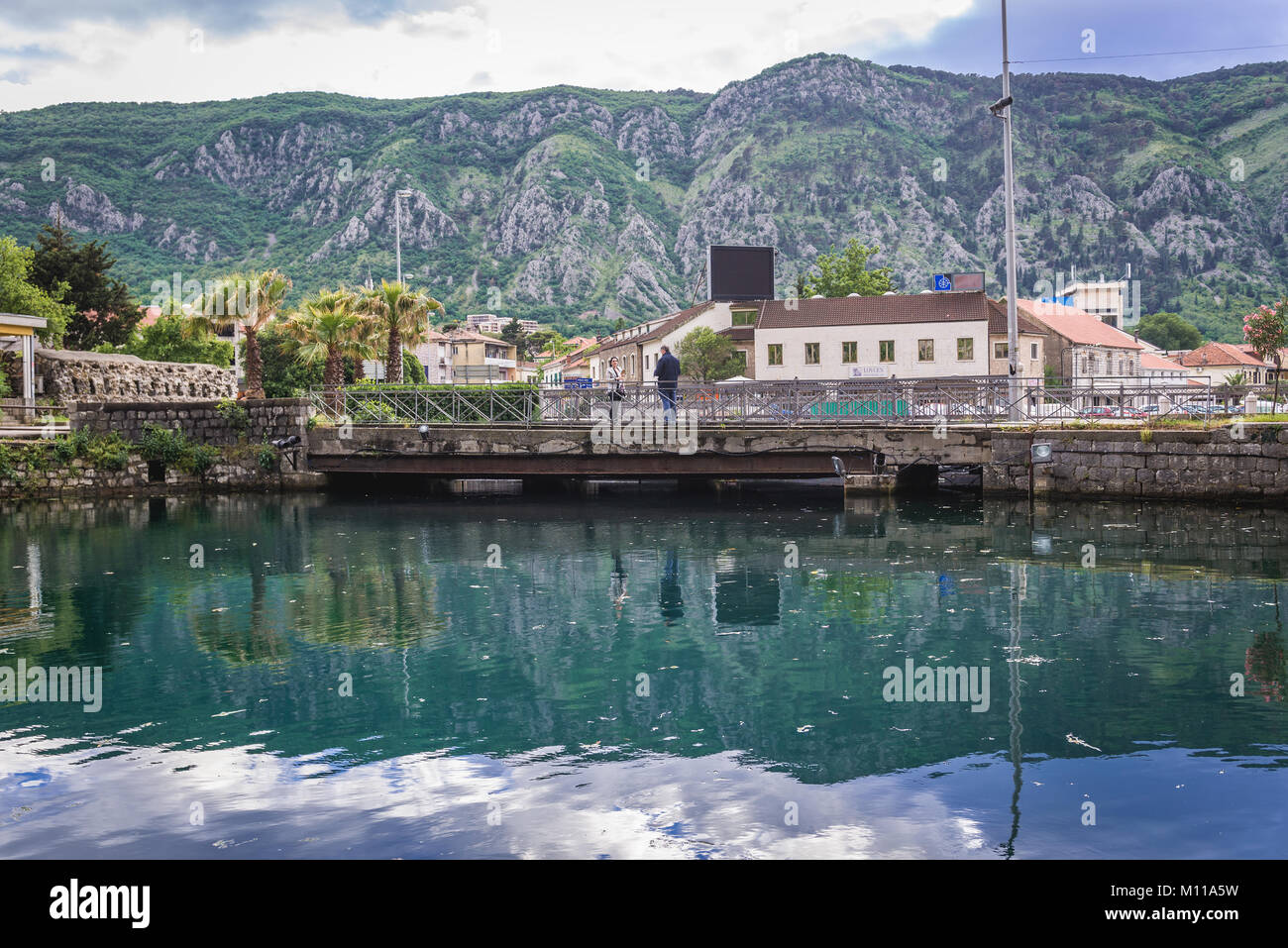 Bridge next to Old Town of Kotor coastal city, located in Bay of Kotor ...