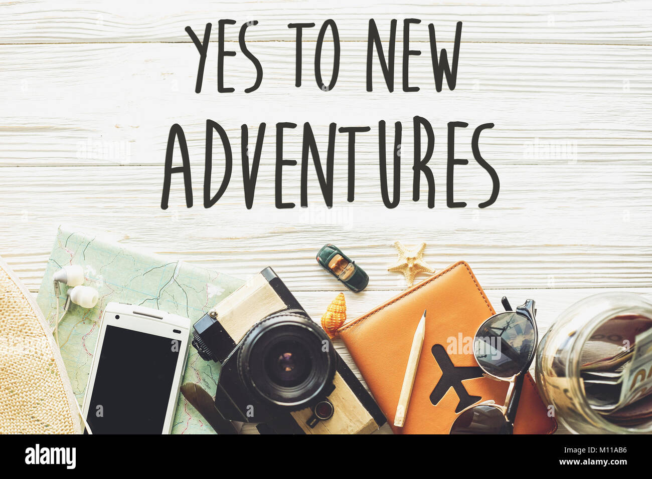 new adventure text sign concept. say yes to new adventures. time to ...