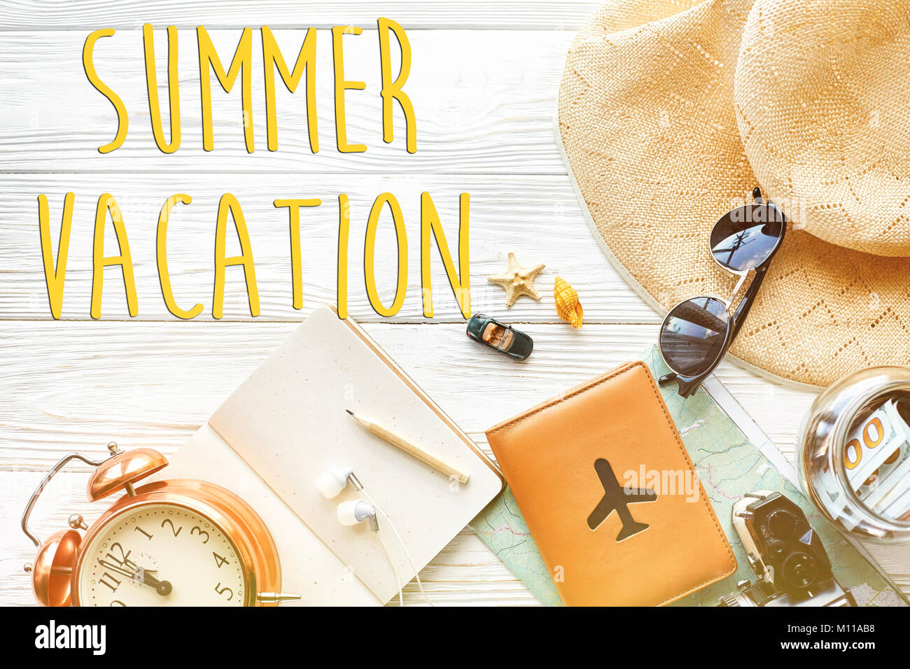 summer vacation text, time to travel concept, space for text. map ...