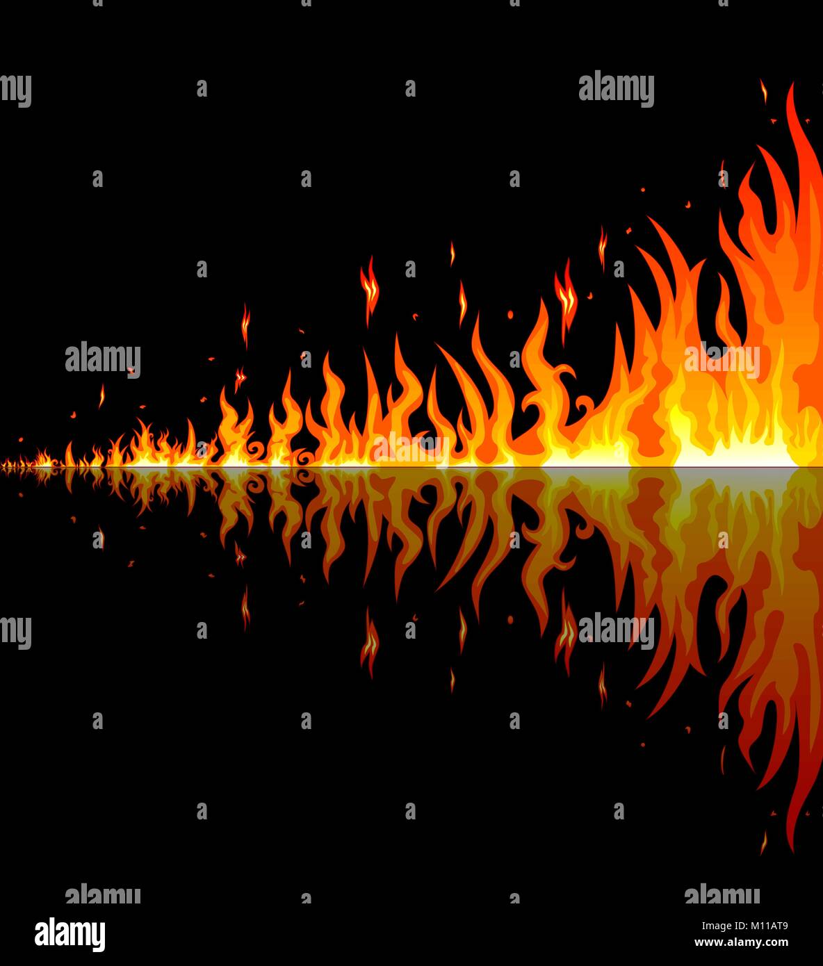 Burning flames. Flames burning fire. Burning fire with reflection on a ...
