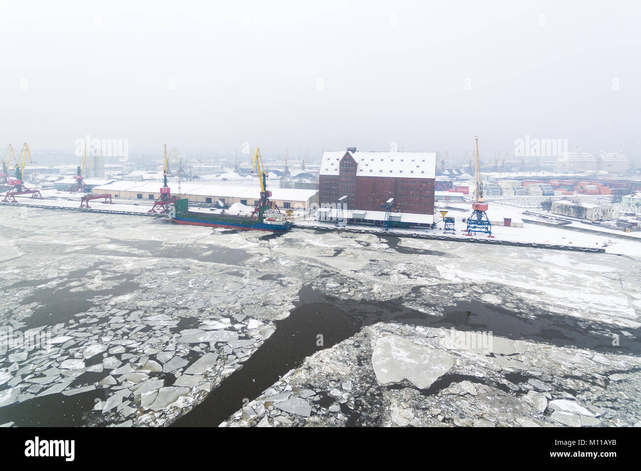 Aerial: The port of Kaliningrad in the cold winter Stock Photo - Alamy