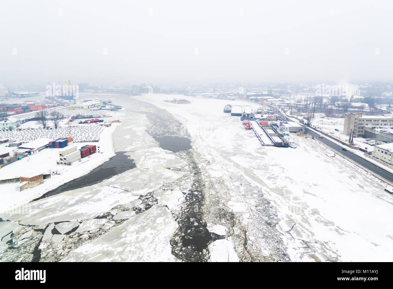 Aerial: The port of Kaliningrad in the cold winter Stock Photo - Alamy