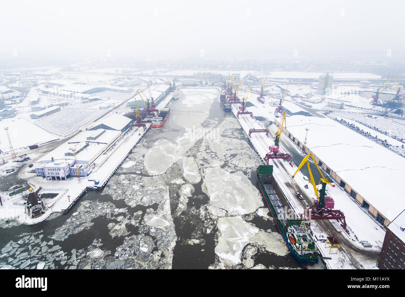 Aerial: The port of Kaliningrad in the cold winter Stock Photo - Alamy