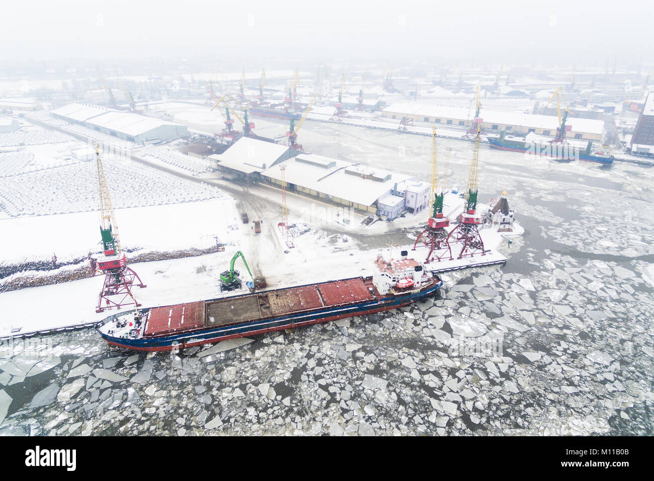 Aerial: The port of Kaliningrad in the cold winter Stock Photo - Alamy