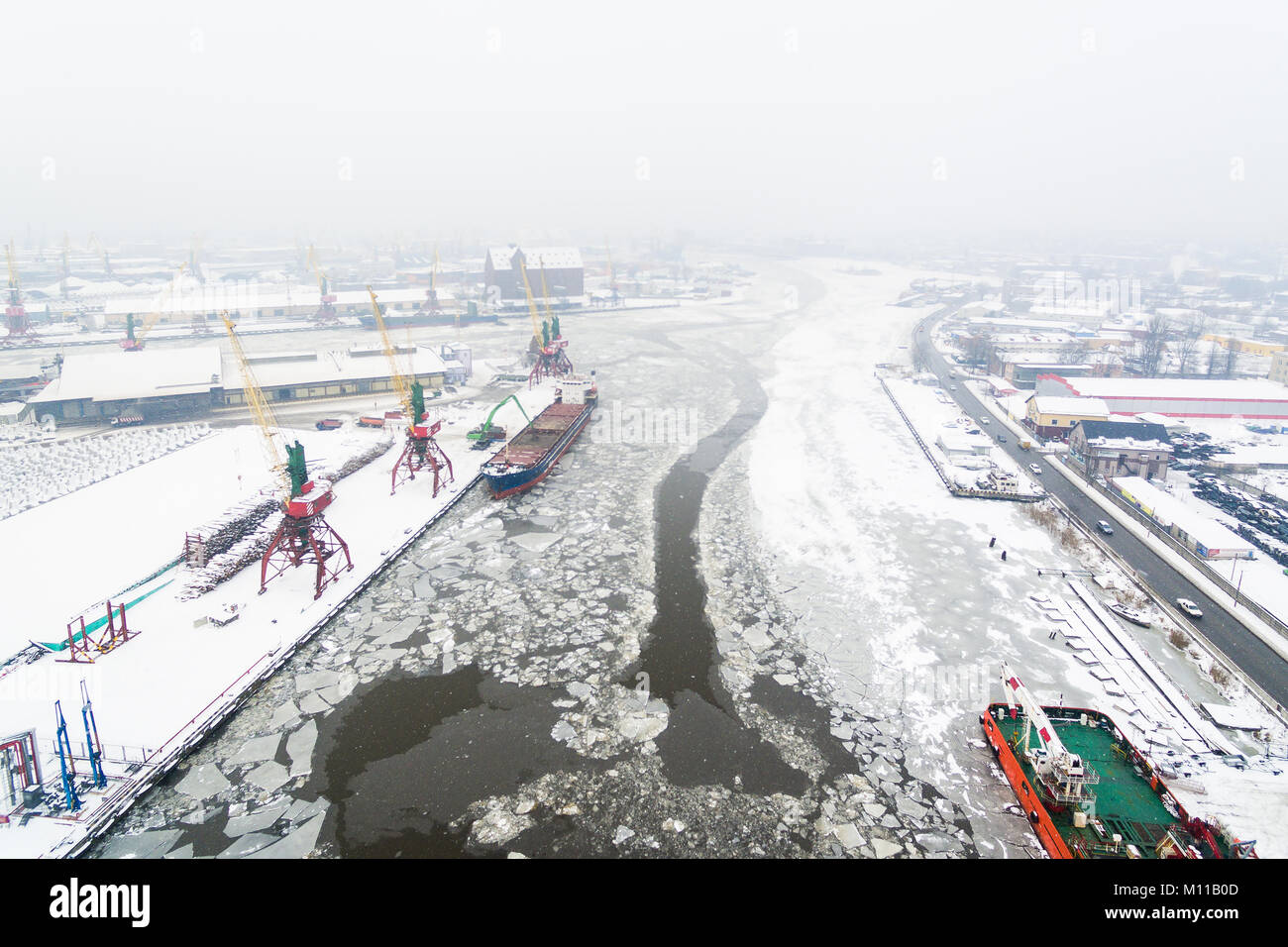 Aerial: The port of Kaliningrad in the cold winter Stock Photo - Alamy