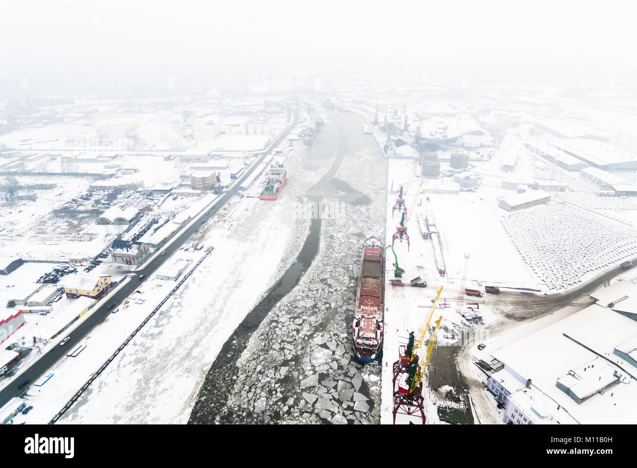Aerial: The port of Kaliningrad in the cold winter Stock Photo - Alamy