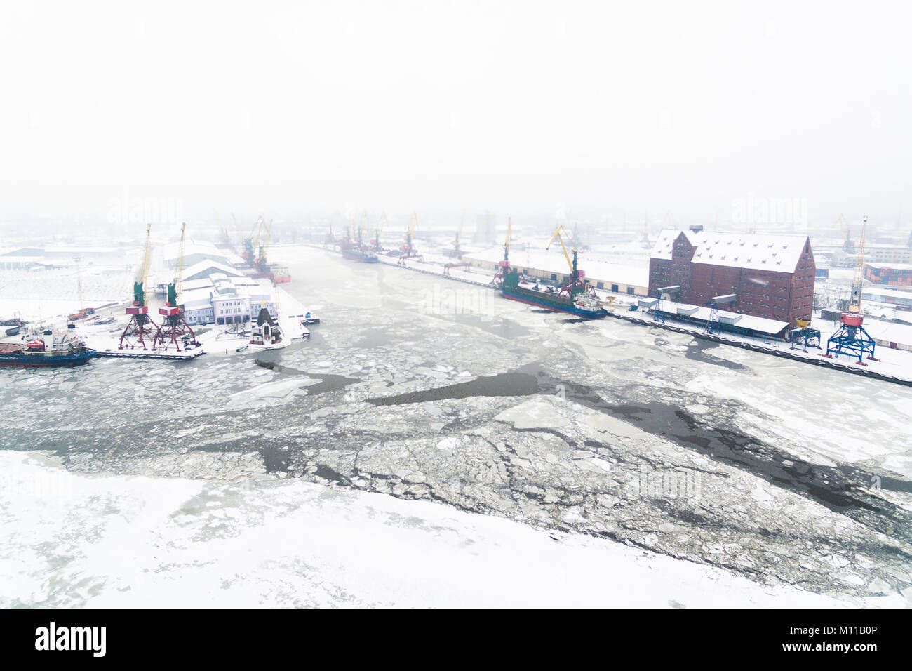 Aerial: The port of Kaliningrad in the cold winter Stock Photo - Alamy