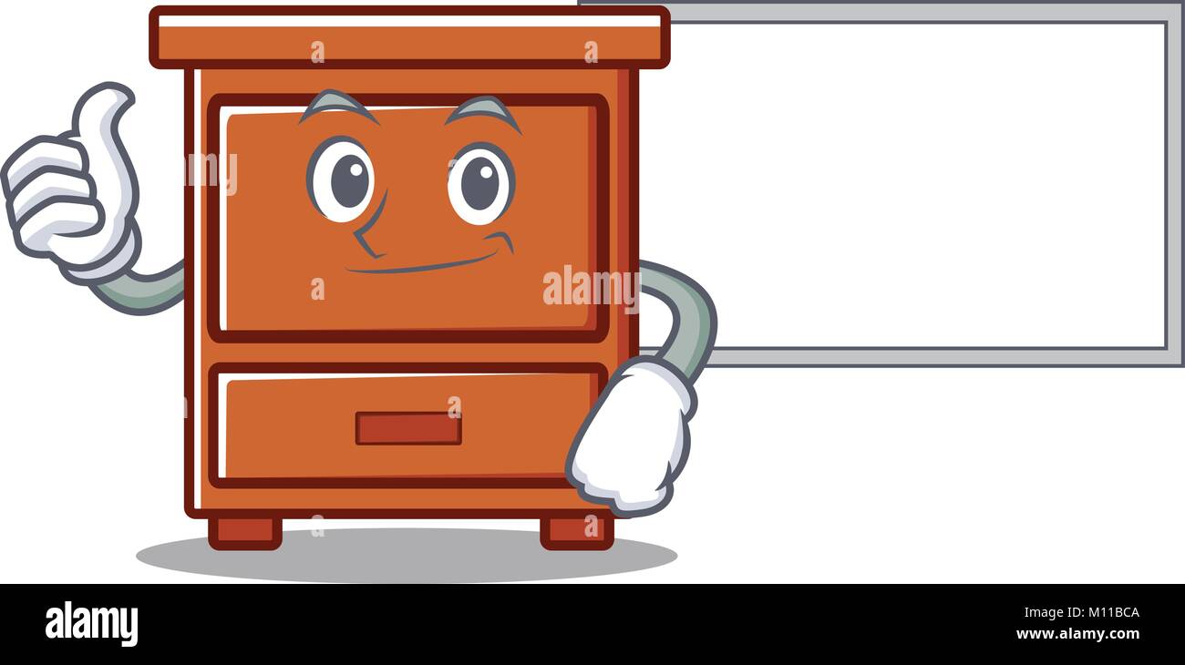 Thumbs up with board wooden drawer character cartoon Stock Vector Image ...