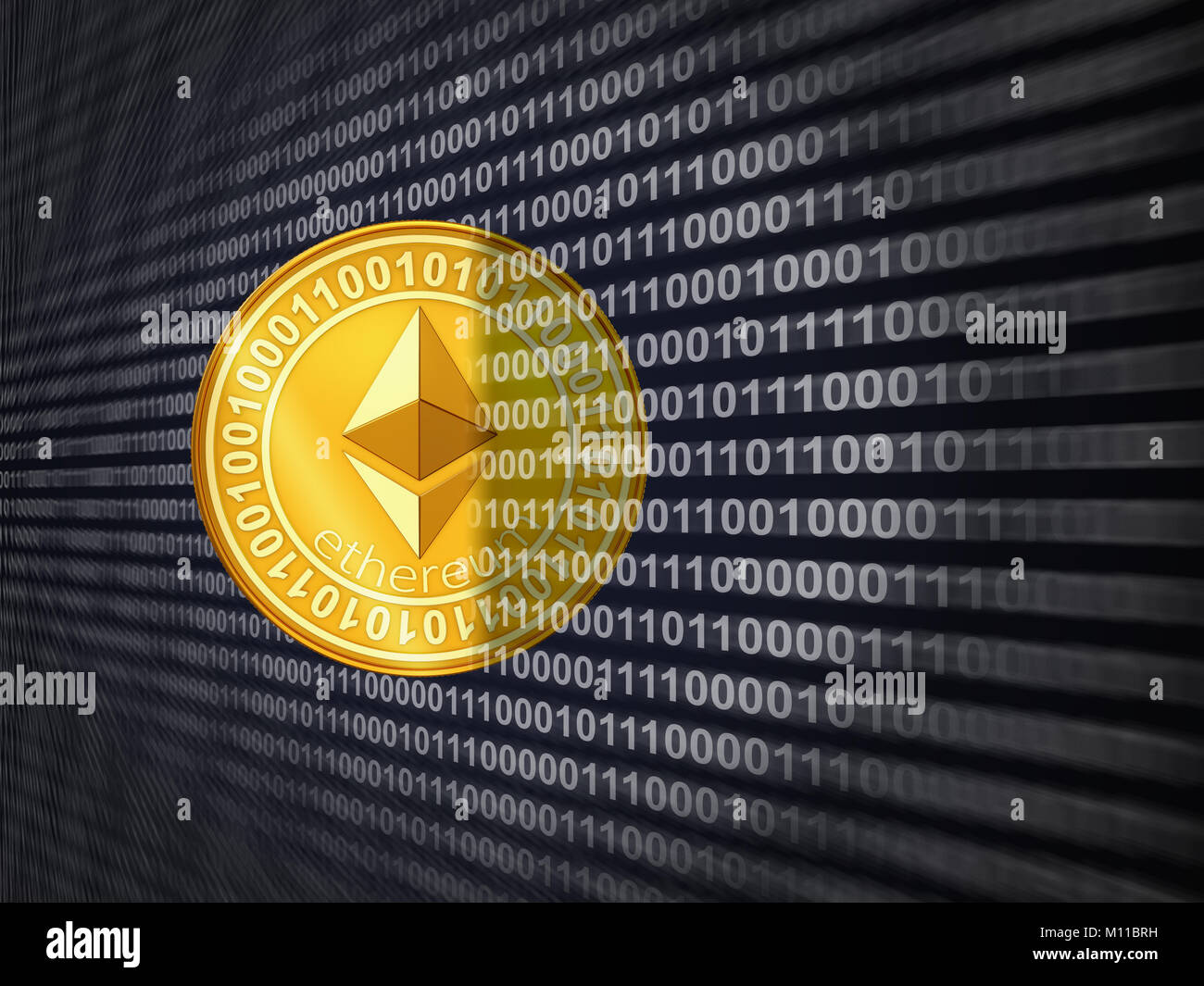 Coin etherum on the background of binary code. 3d rendering Stock Photo ...