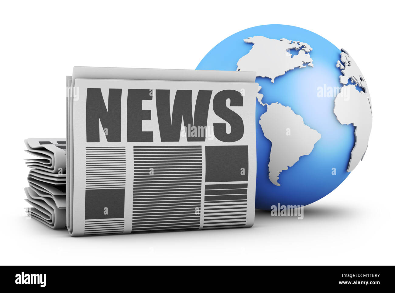 Newspaper and globe on a white background. 3d rendering Stock Photo - Alamy