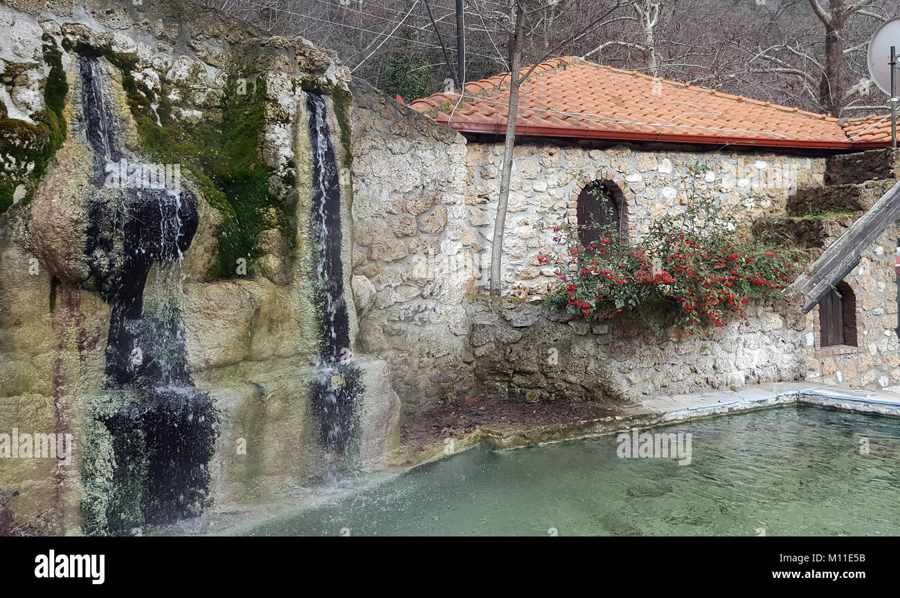 Waterfall and pool at Loutra Pozar of Aridaia in Macedonia, Greece ...
