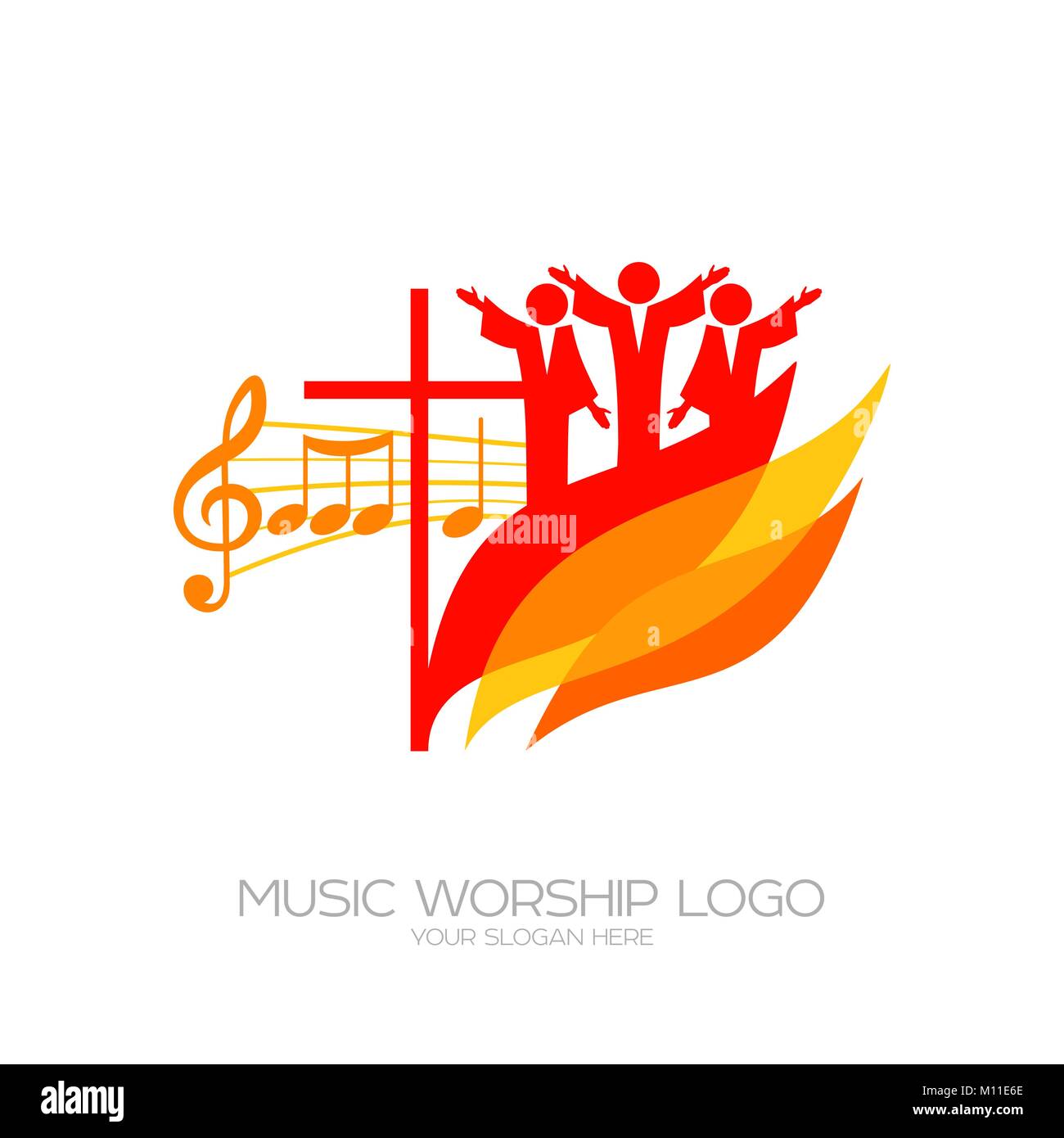 Music logo. Christian symbols. Believers worship Jesus Christ, sing ...
