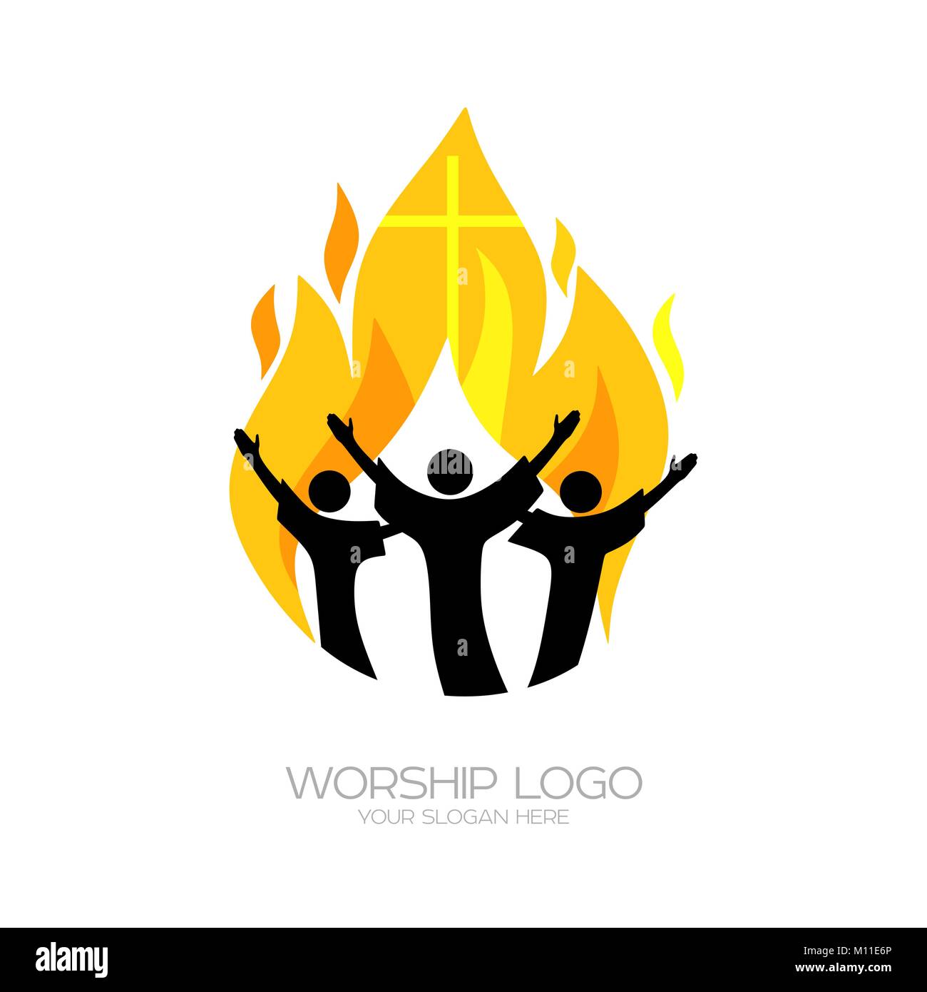 Music logo. Christian symbols. Believers worship Jesus Christ, sing ...