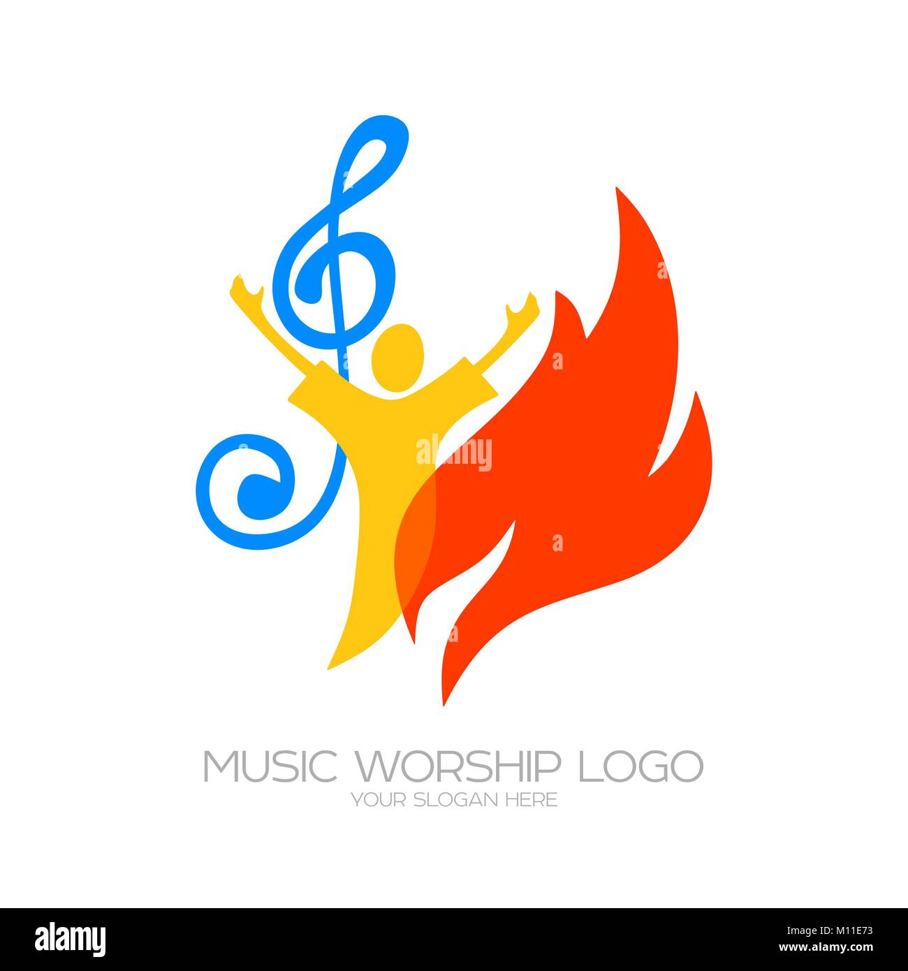 Music logo. Christian symbols. The believer worships Jesus Christ ...