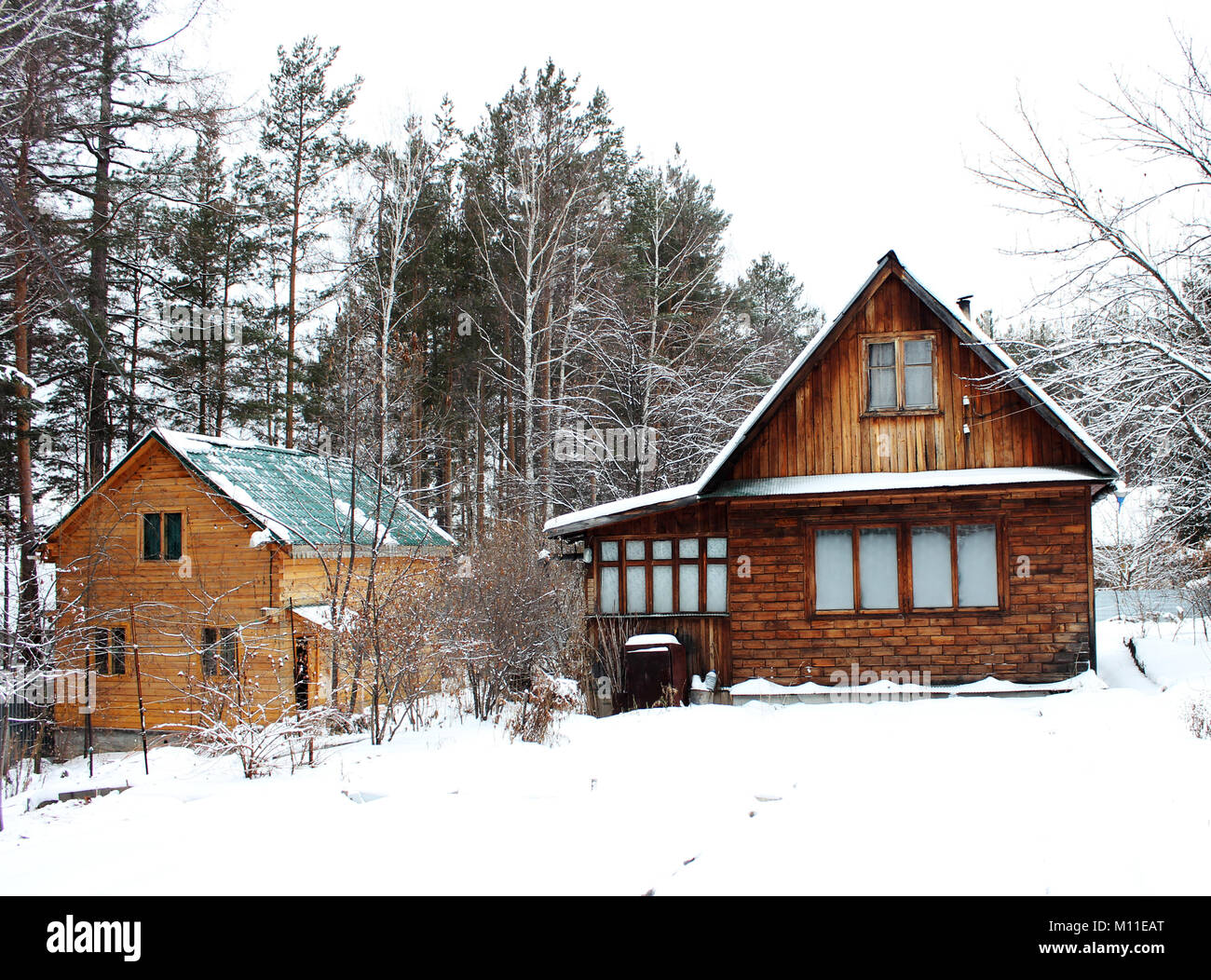 Old rustic wooden house in a snowy forest in winter Stock Photo - Alamy